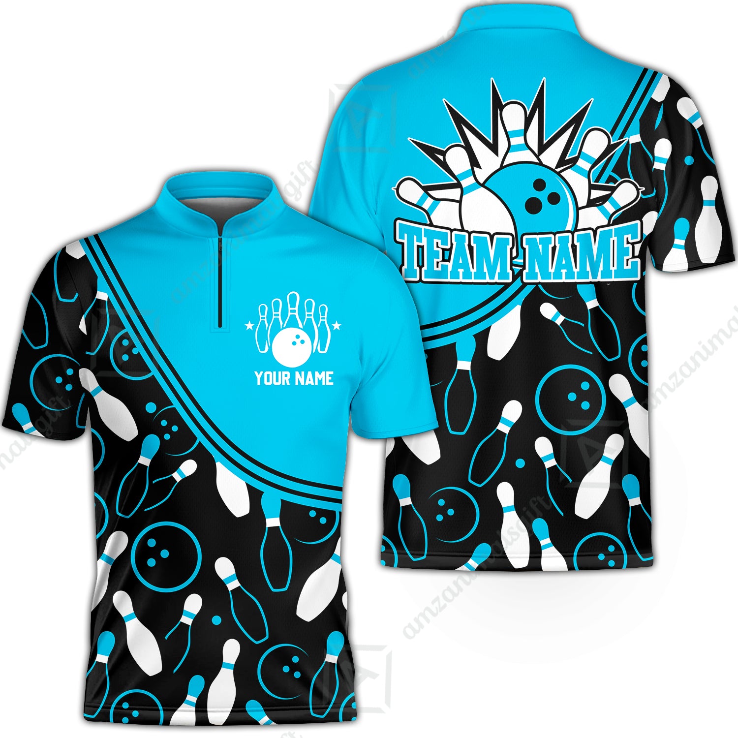 Customized Bowling Stand Collar Quarter-Zip Shirt, Custom Multicolor B ...