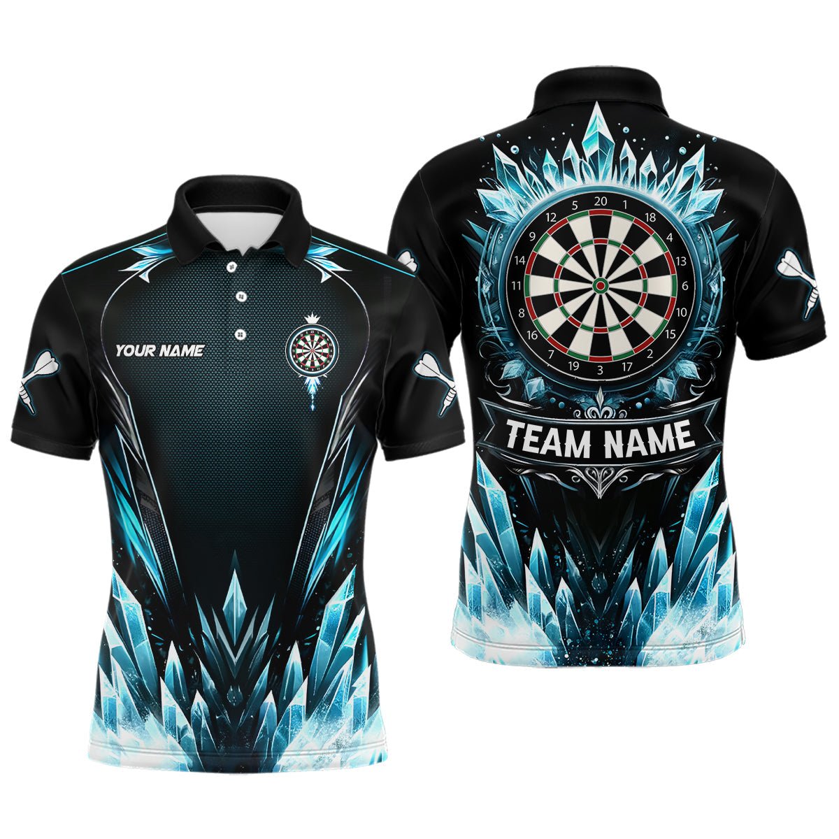 Custom Blue Ice Dartboard Jersey Polo Quarter-Zip Team Shirts, Customi ...
