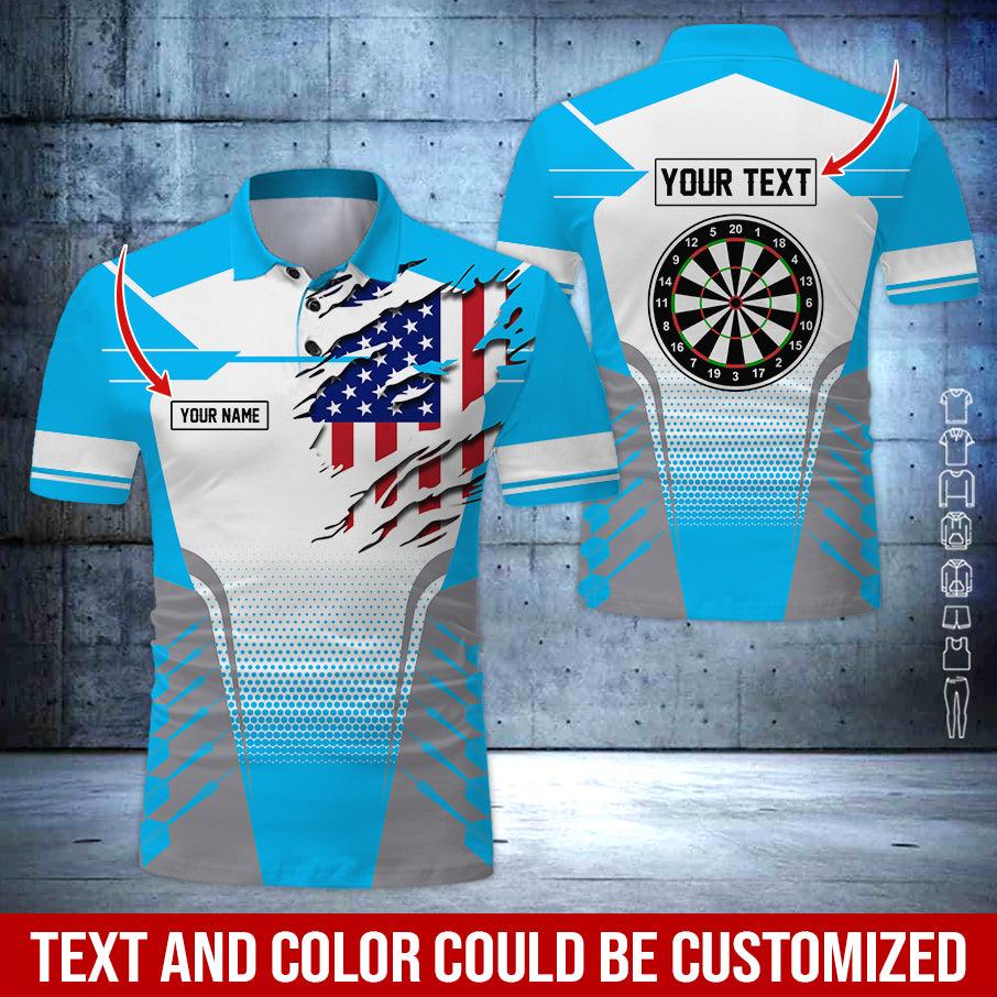Customized Name & Text Darts Polo Shirt, American Flag Darts Personali ...