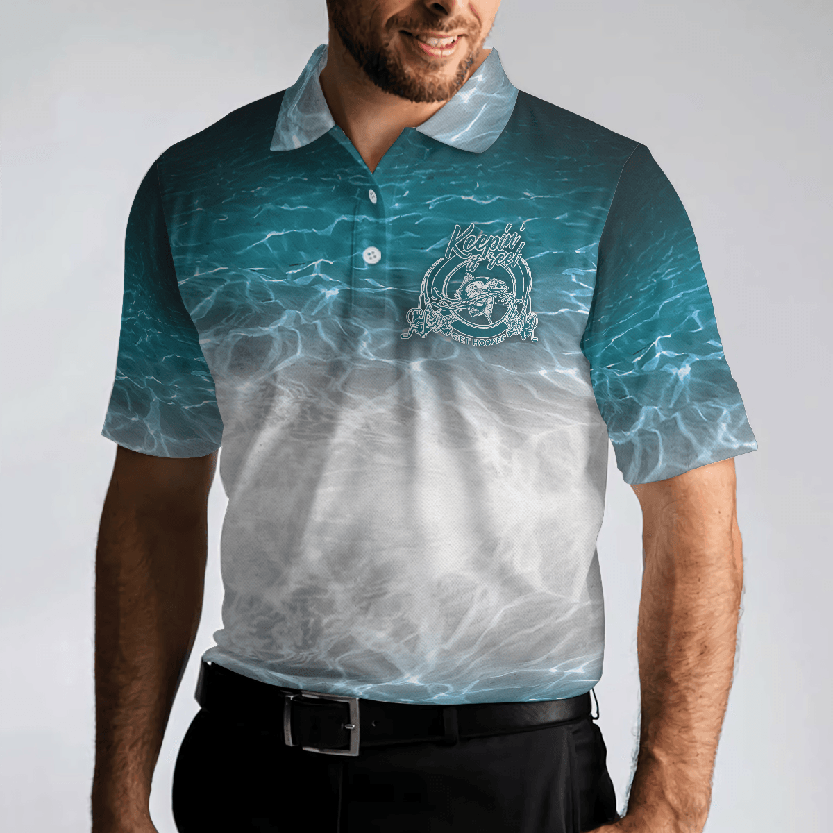 Fishing Men Polo Shirt, Blue Ocean, Fishing Checklist Rod Beer Bait Fi ...