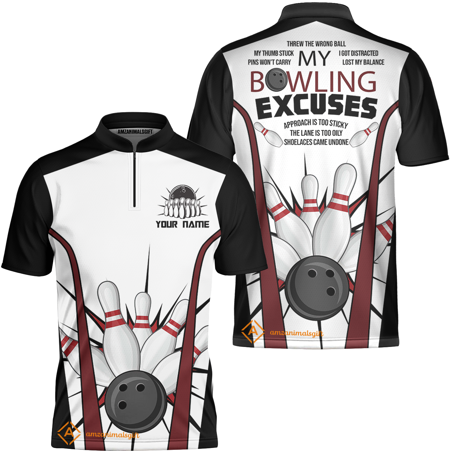 Funny Bowling Custom Polo T-Shirt - Custom Name Funny Bowling Polo Shi ...