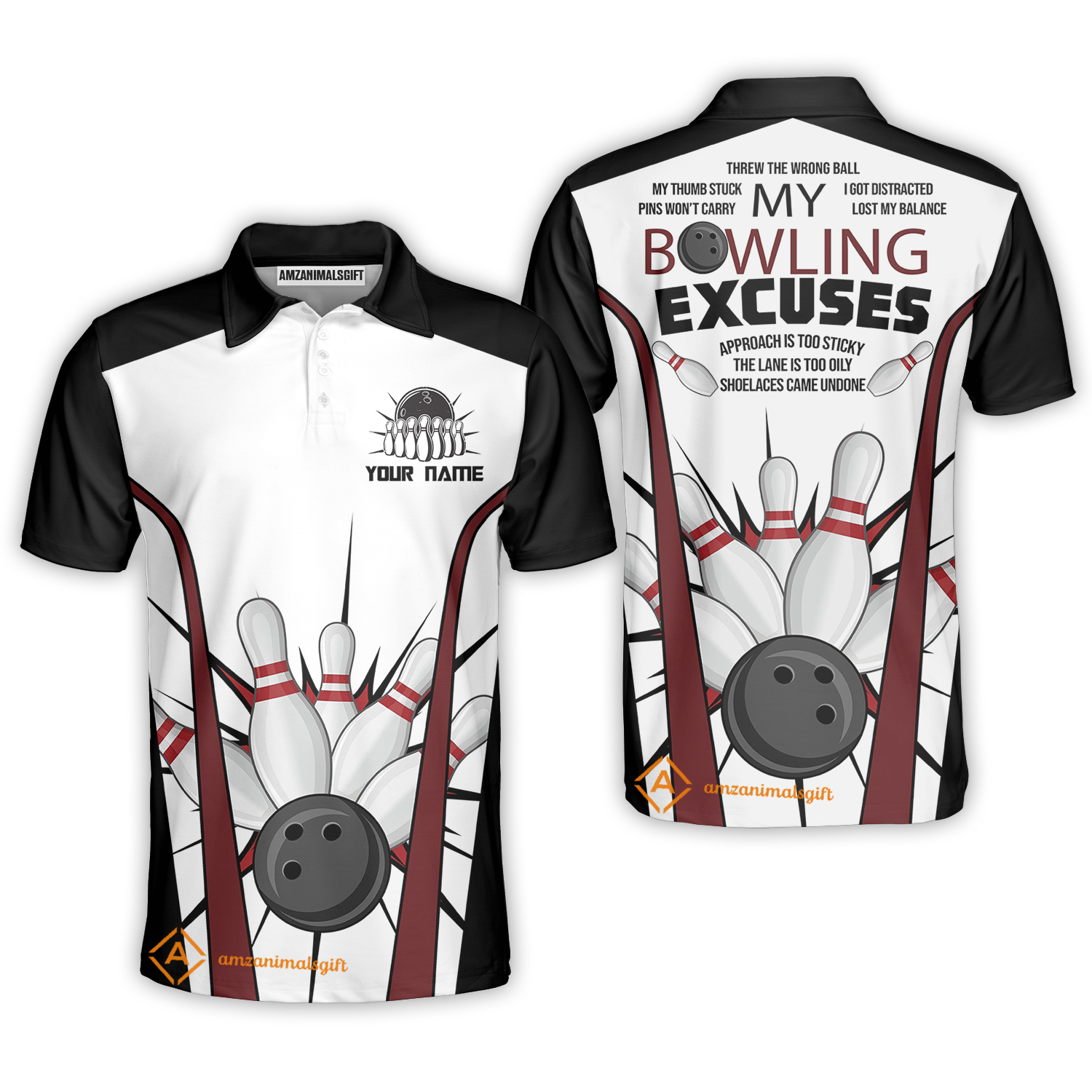 Funny Bowling Custom Polo T-Shirt - Custom Name Funny Bowling Polo Shi ...