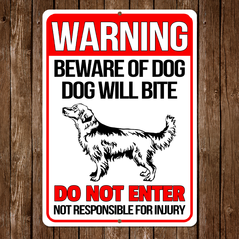 Golden Retriever Dog Metal Signs - Warning Beware of Dog Will Bite, Cu ...