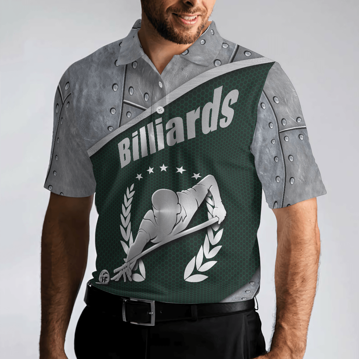 Men Polo Shirt - Billiards Steel Pattern Polo Shirt, Cool Pool Player ...