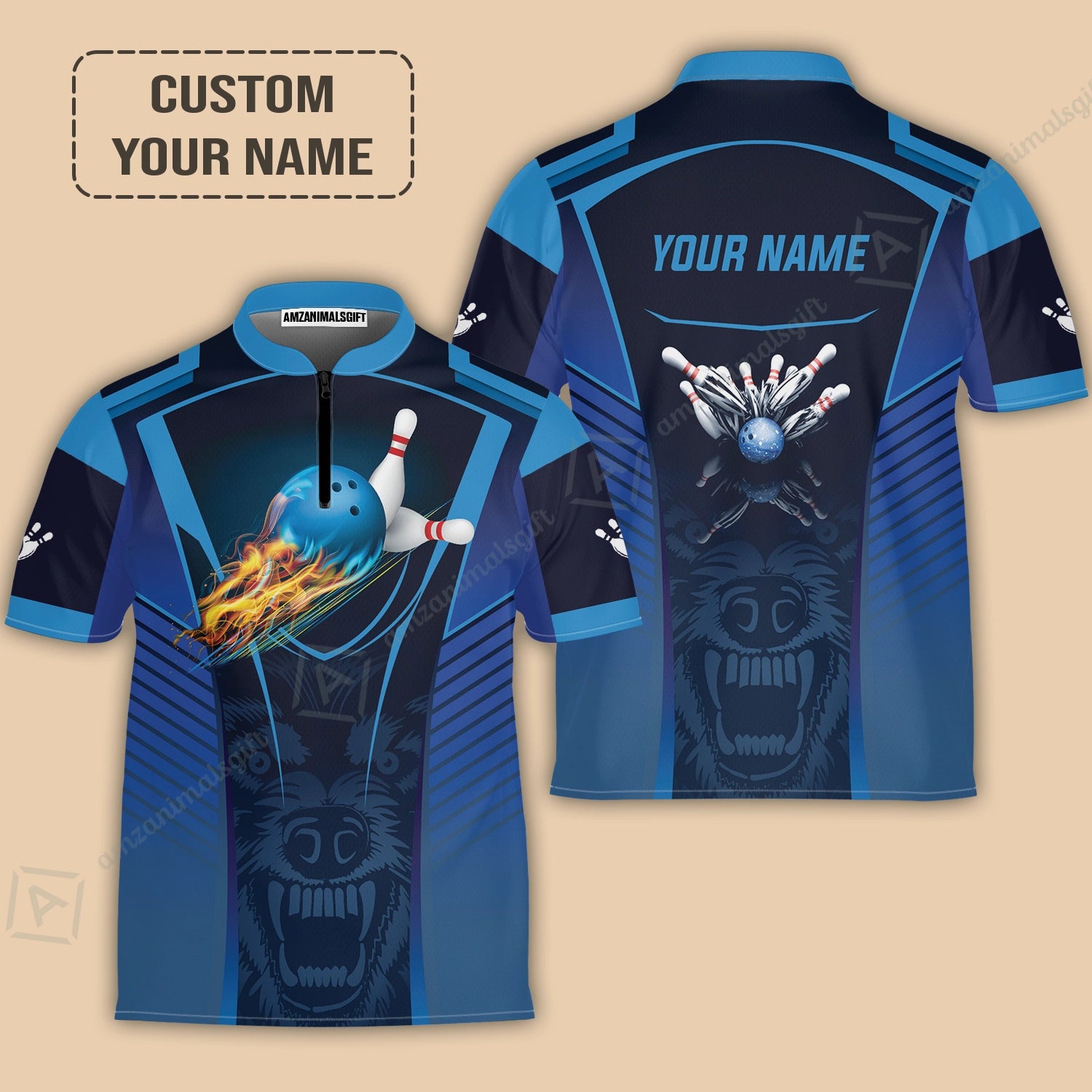 Personalized Bowling Jersey, The Wolf Blue Bowling Team Customized Pol ...
